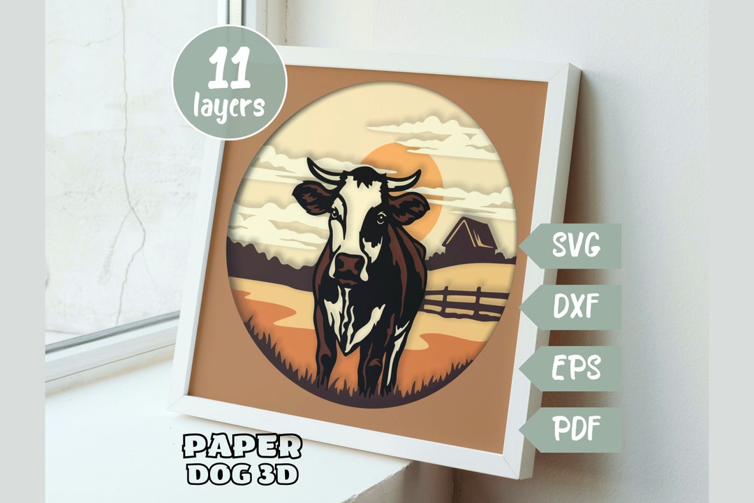 Cow Scene 3D Mountains Layered SVG for Cardstock, Multilayer Papercut ...