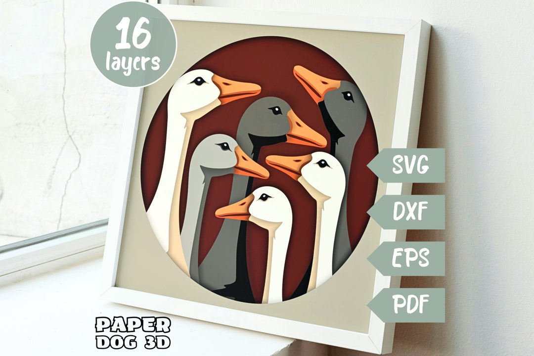 Geese 3D Layered SVG for Cardstock, Chicken Multilayer Papercut, Shadow ...