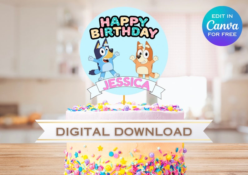 Bluey Cake Topper, Birthday Cake Topper, Bluey Birthday Party ...