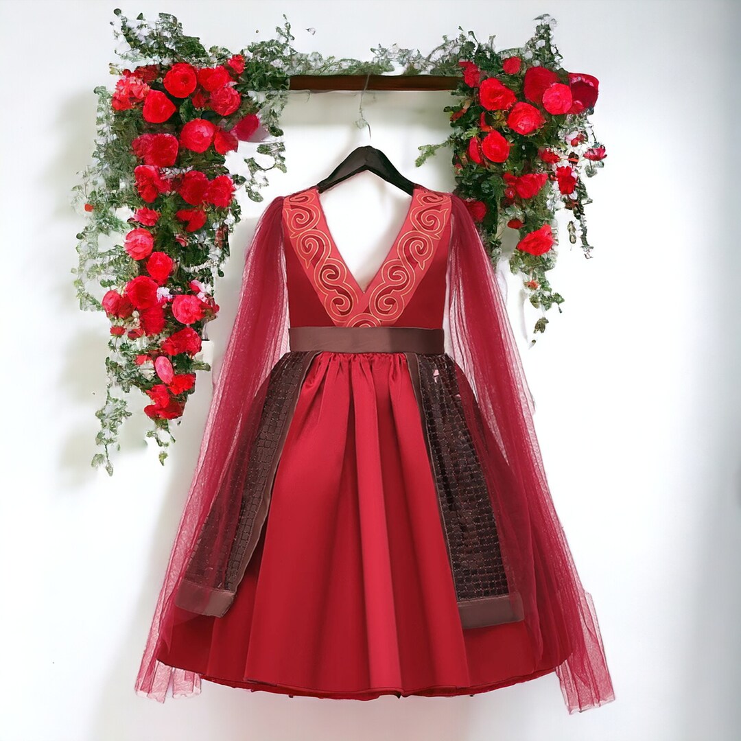 Magical Mulan Costume for Girls Red Tulle Sleeve Dress & Gongfu Sword ...