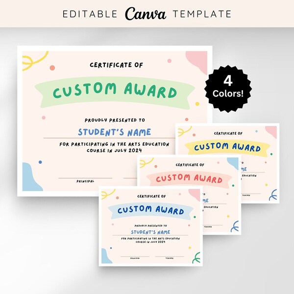 Scholarship Certificate Template - Etsy