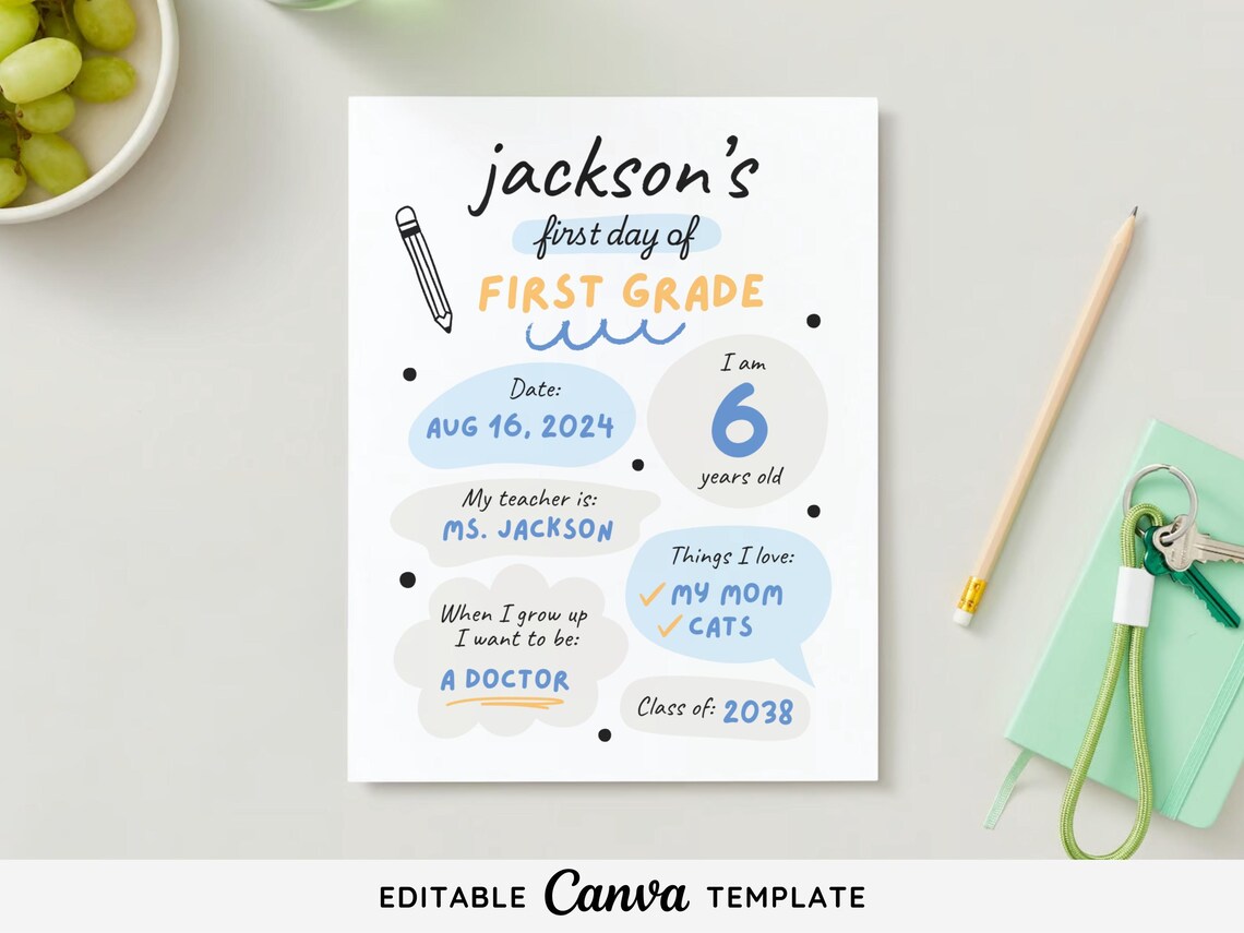 Editable First Day of School Sign Canva Template | Back to School Sign ...