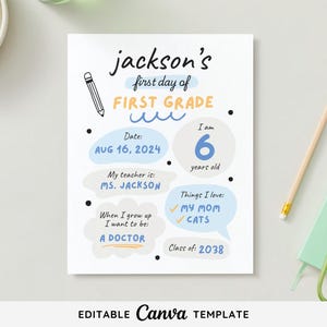 Editable First Day of School Sign Canva Template | Back to School Sign ...