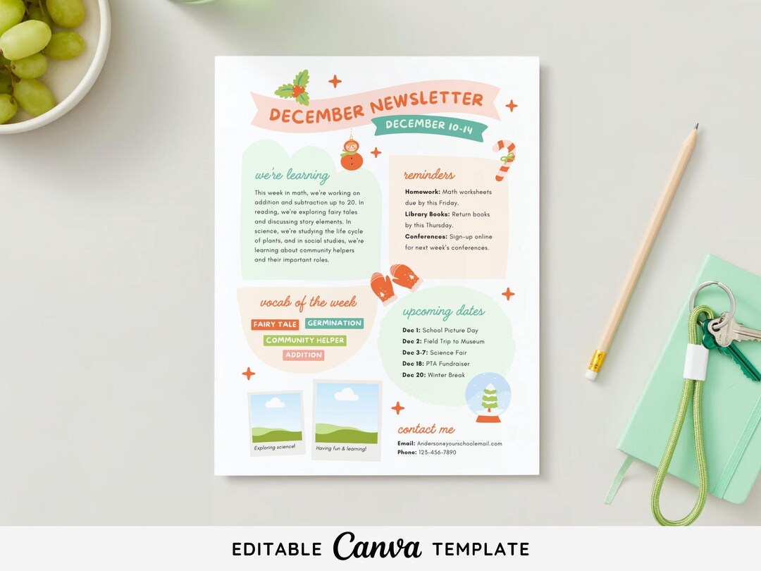 Editable December Newsletter Canva Template | Winter Newsletter Monthly ...