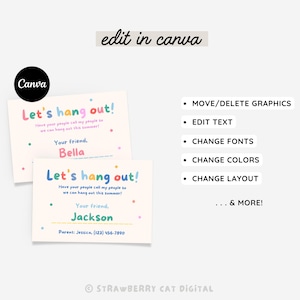 Editable Playdate Contact Cards Template | Kids Contact Card | End of ...