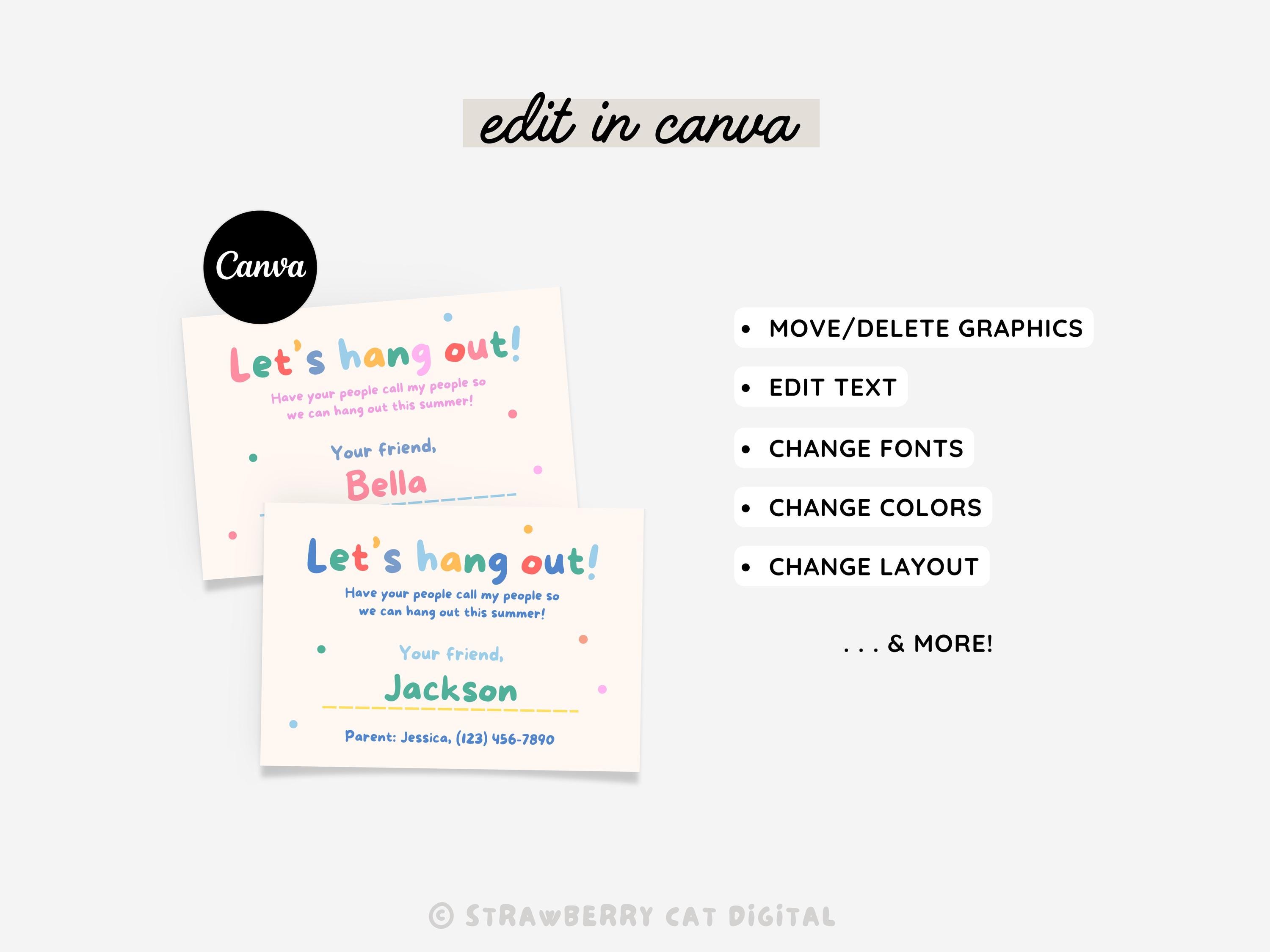 Editable Playdate Contact Cards Template | Kids Contact Card | End of ...