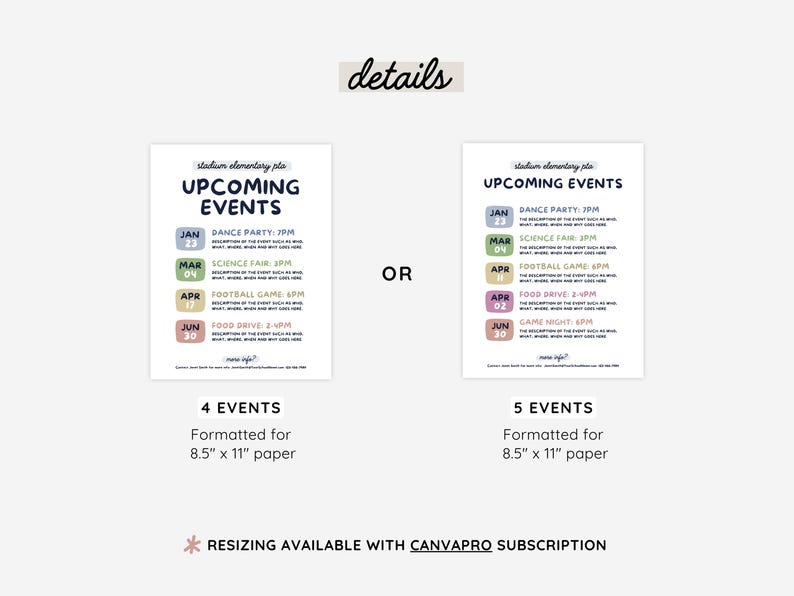 Editable Upcoming Events School Natural Tones Canva Template | Digital ...