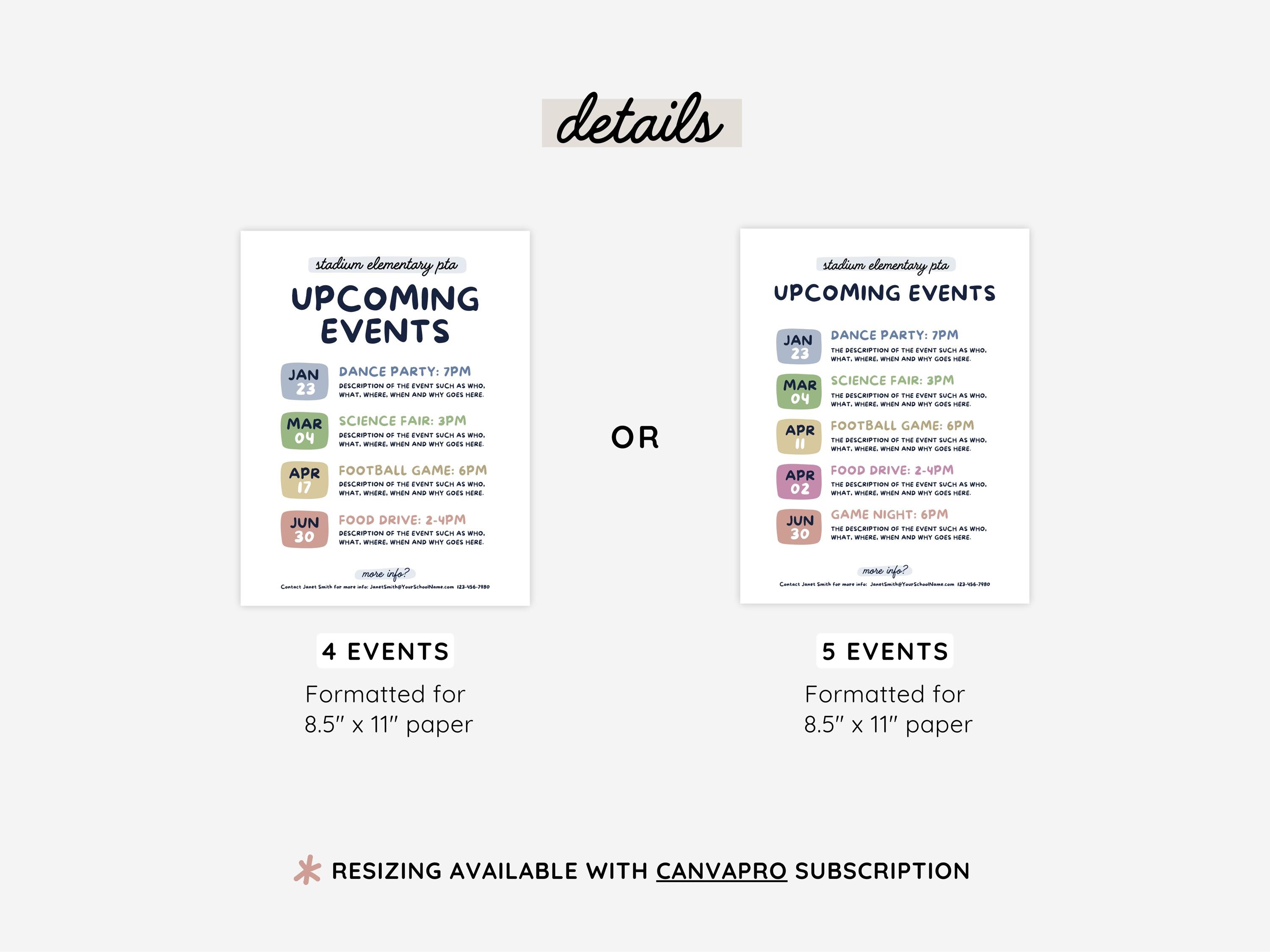 Editable Upcoming Events School Natural Tones Canva Template | Digital ...
