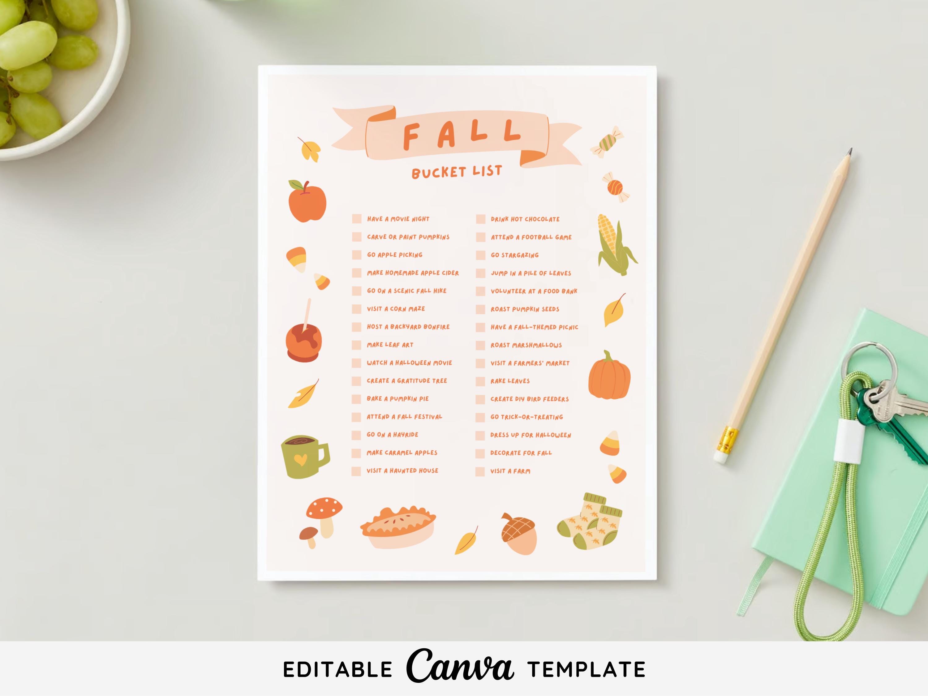 Editable Fall Bucket List Printable Fall Bucket List | Fall Things to ...