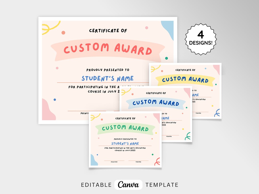 Custom Award Certificate Canva Template Bundle Editable Digital ...