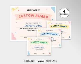Custom Award Certificate Canva Template Bundle Editable Digital ...