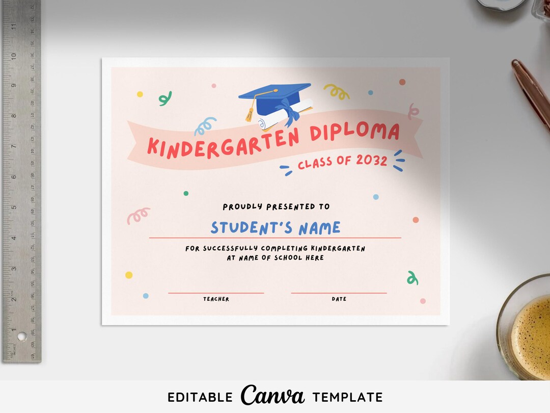 Editable Kindergarten Diploma Template | Printable Graduation ...