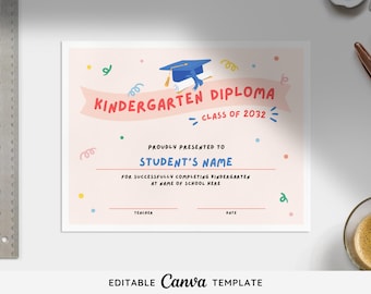 Editable Elementary School Grade Diploma Template | Custom Graduation ...