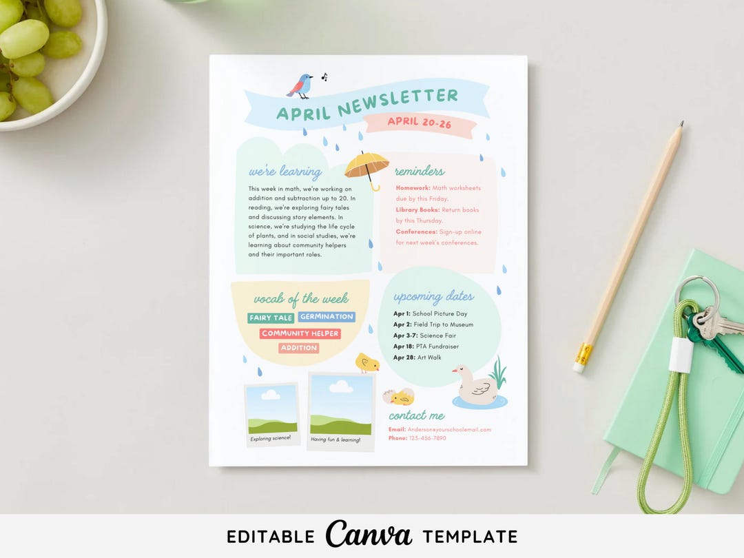 Editable April Newsletter Template | Easter Newsletter Monthly PTA PTO ...