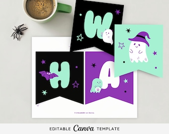 Editable Halloween Banner Canva Template | Printable Happy Halloween ...