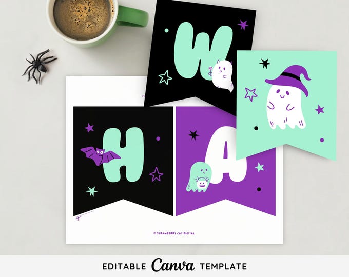 Editable Halloween Banner Canva Template | Printable Happy Halloween ...