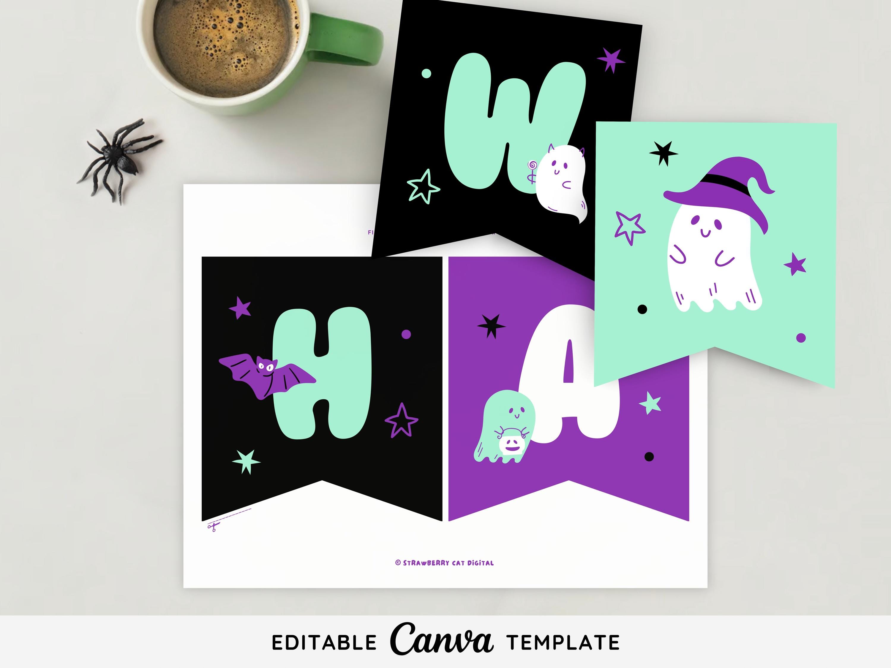 Editable Halloween Banner Canva Template | Printable Happy Halloween ...