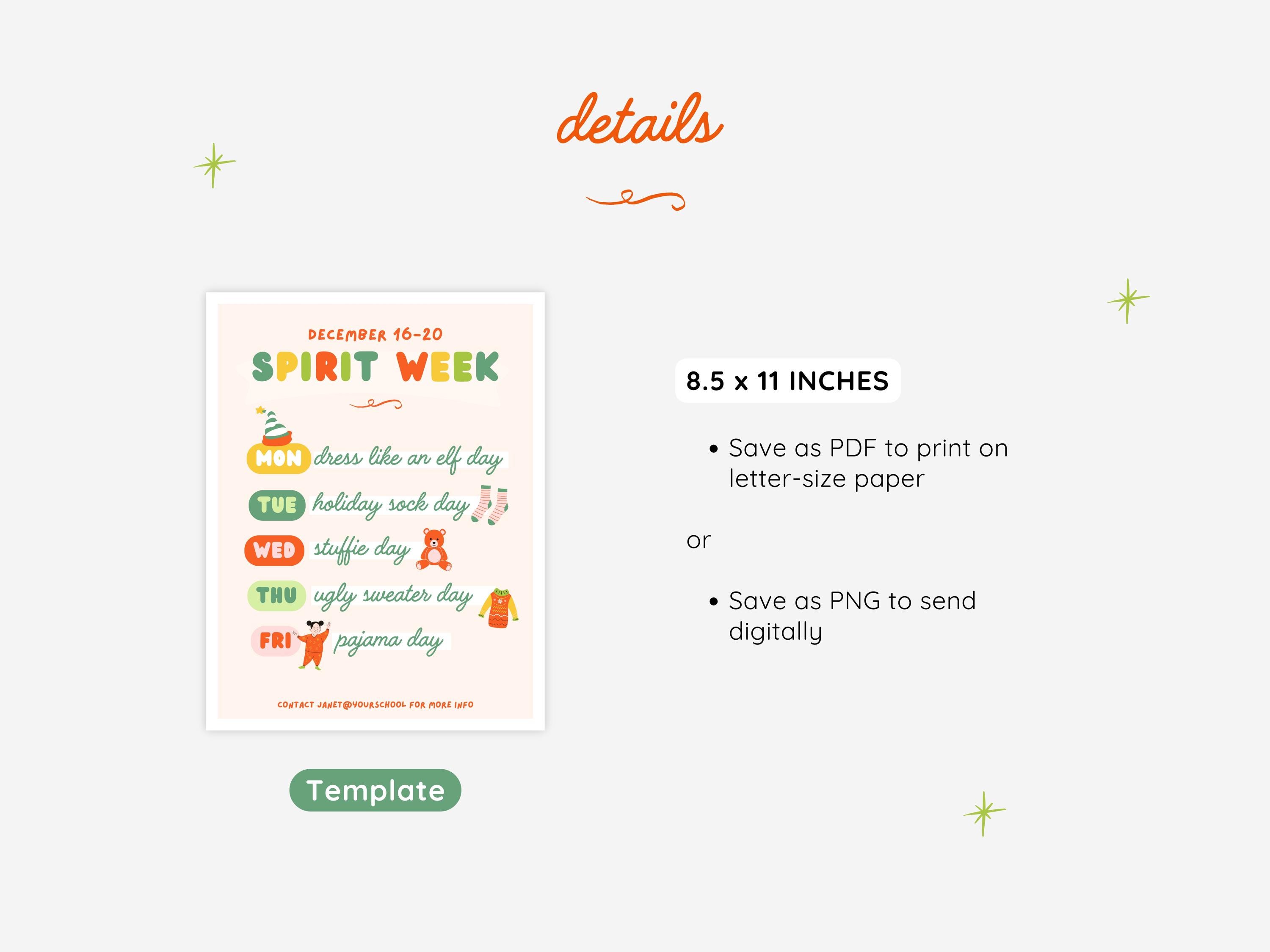 Editable Holiday Spirit Week Template | Christmas Spirit Week Flyer ...