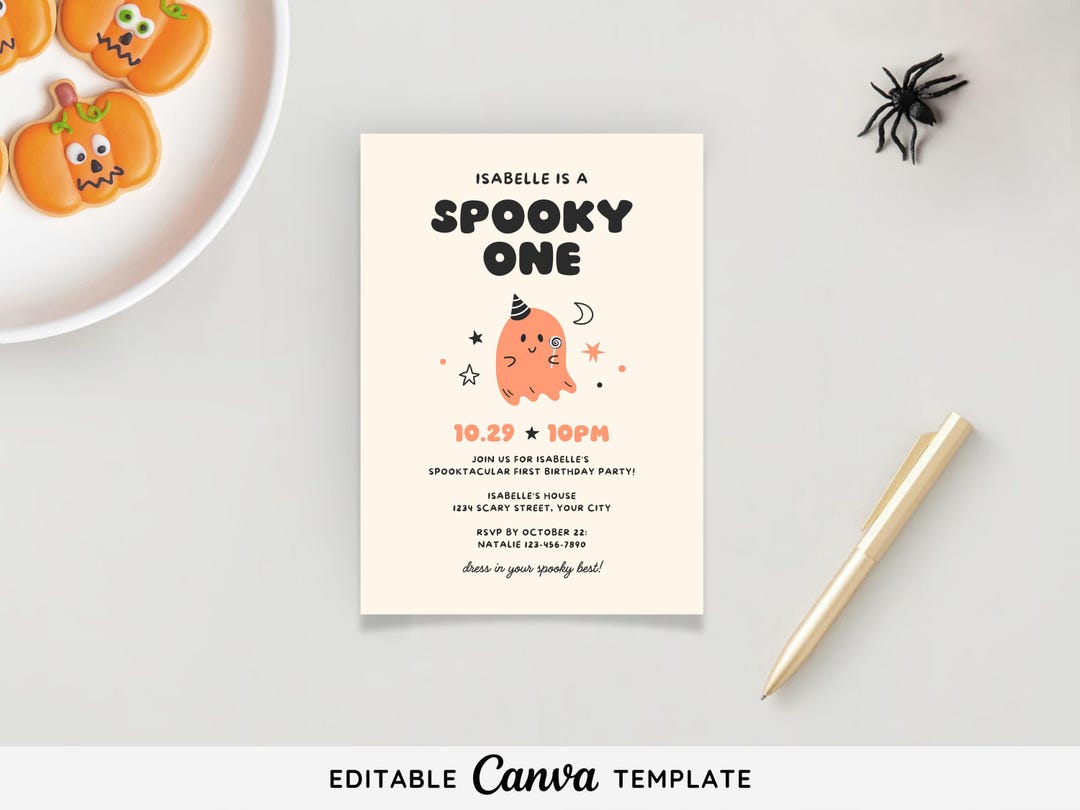 Editable Cute Halloween First Birthday Invitation Template | Halloween ...