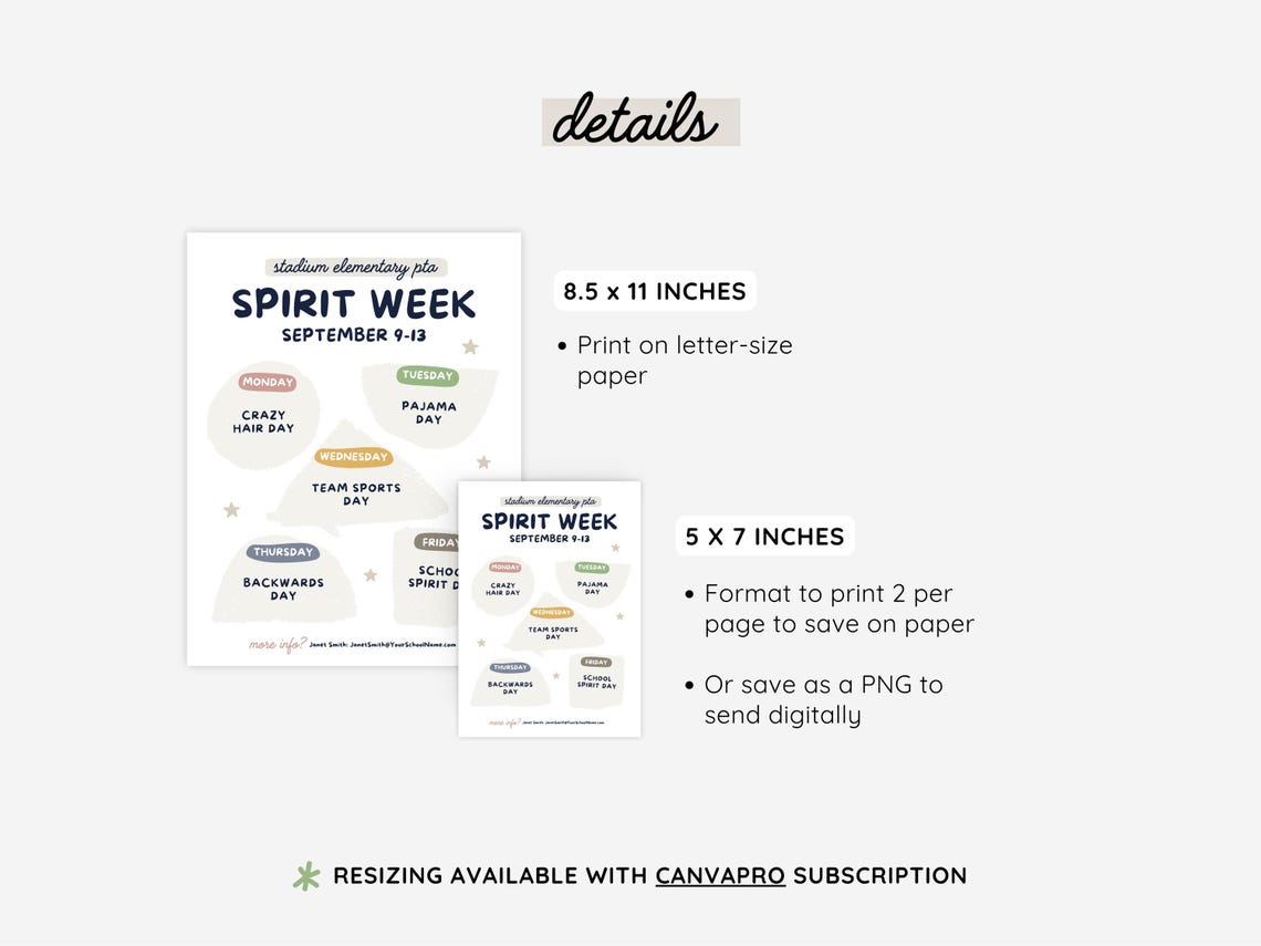 Editable Spirit Week Canva Template Natural Tones | Back to School ...