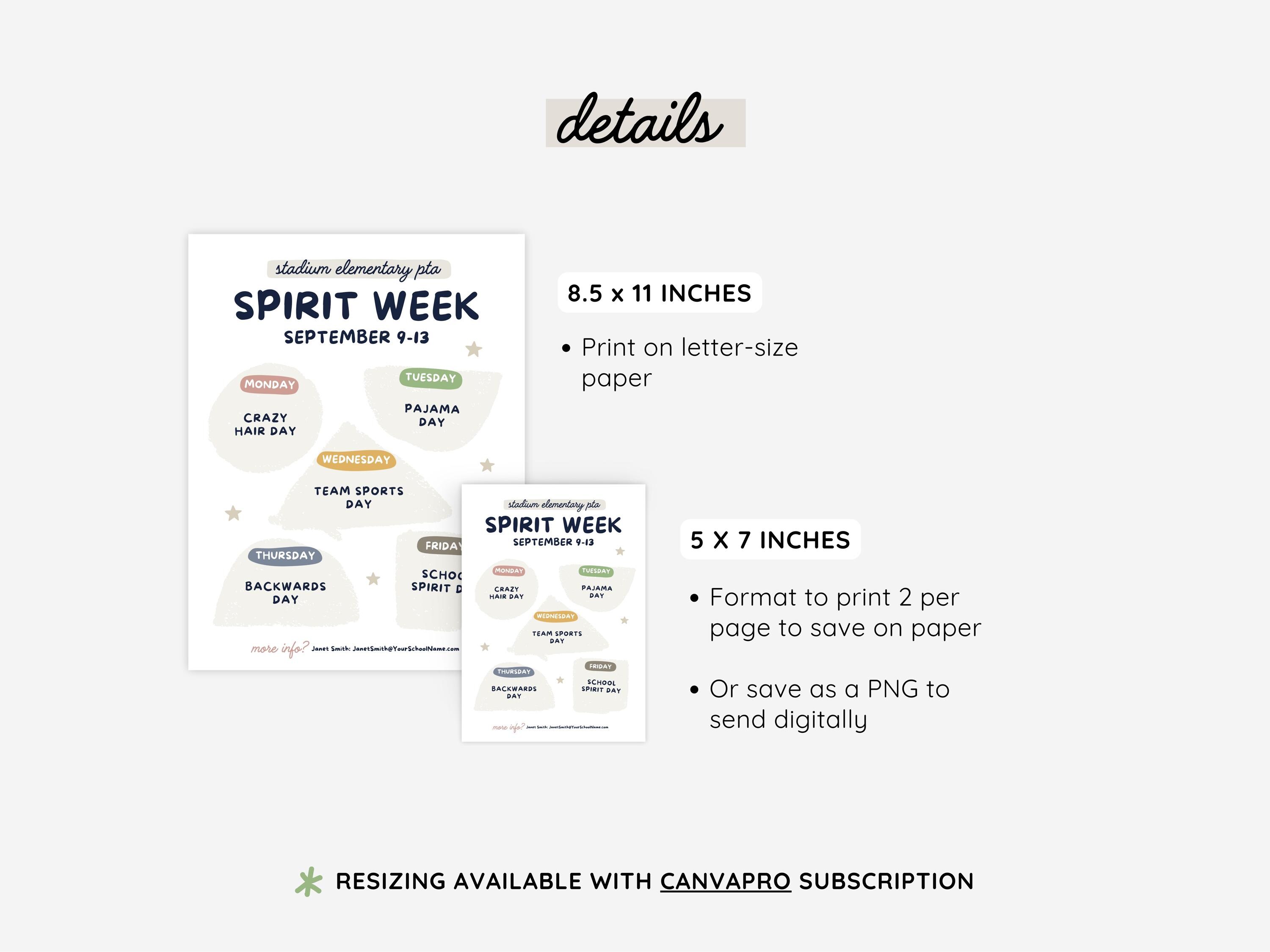 Editable Spirit Week Canva Template Natural Tones | Back to School ...