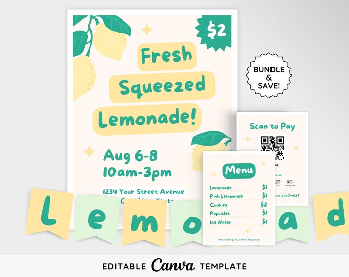 Editable Lemonade Stand Menu Printable, Kids Lemonade Pricing Sign ...
