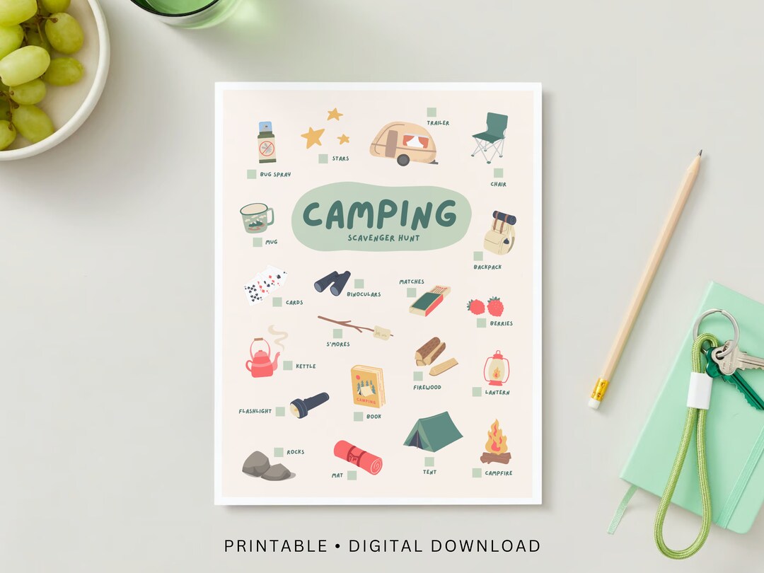 Camping Scavenger Hunt for Kids Printable Outdoor Summer Activity for ...