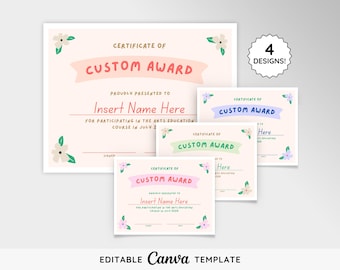 Custom Award Certificate Canva Template Bundle | Editable Digital ...