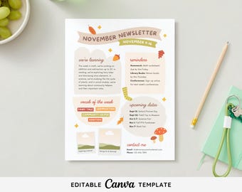 Editable September Newsletter Canva Template Fall Newsletter Monthly ...