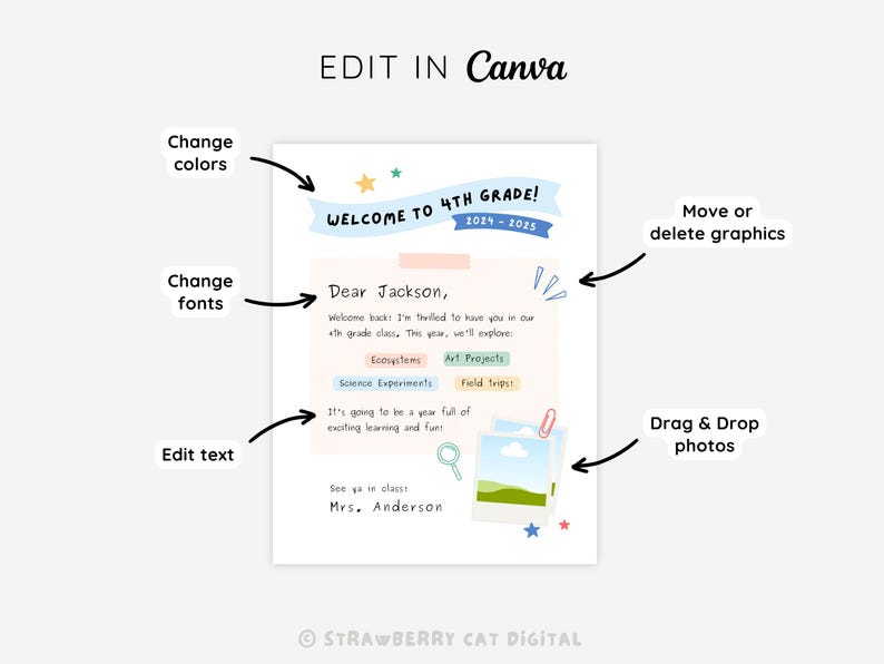 Editable Welcome Back Letter to Students Canva Template Teacher ...