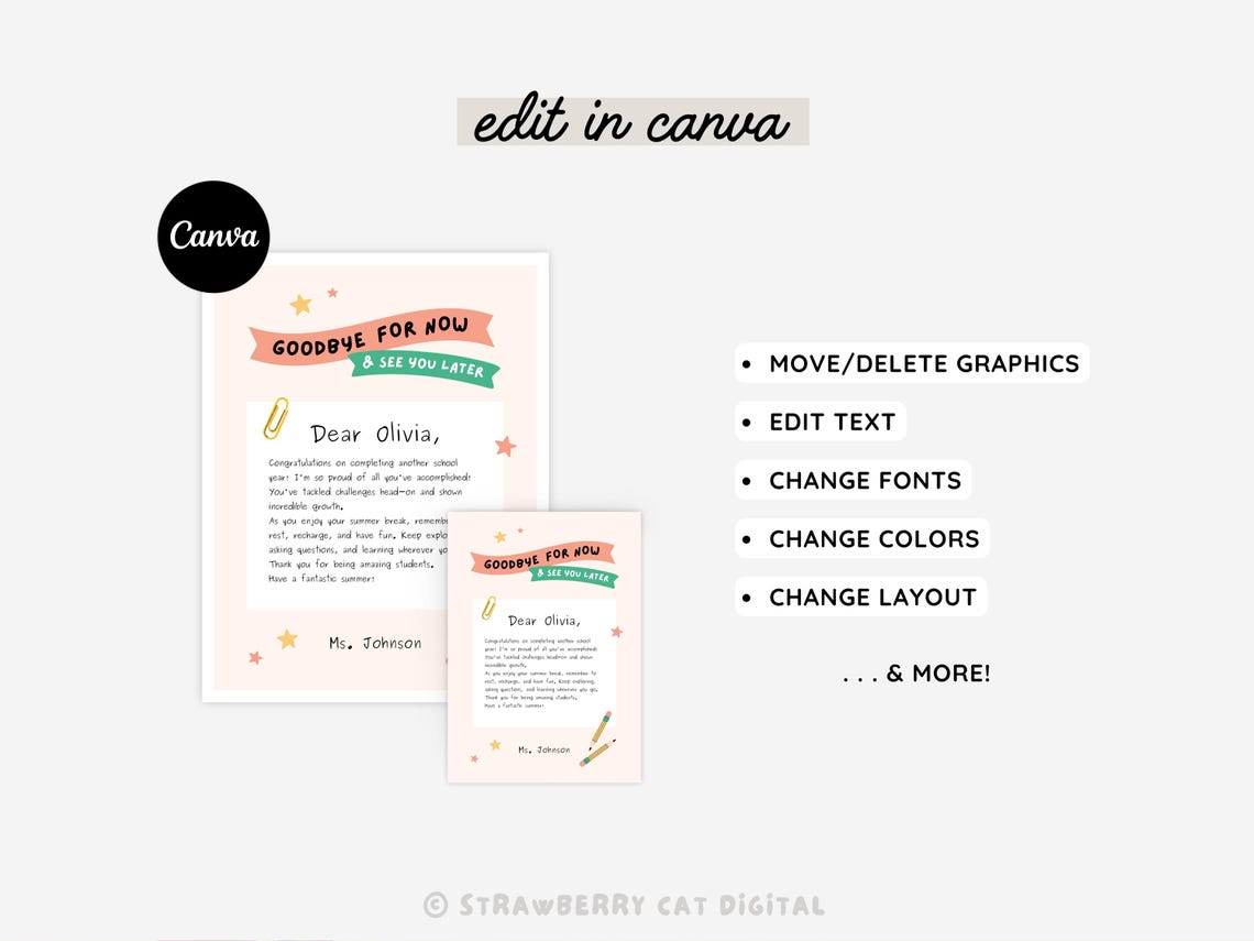 Teacher Goodbye Letter to Students Template | Teacher End of School ...