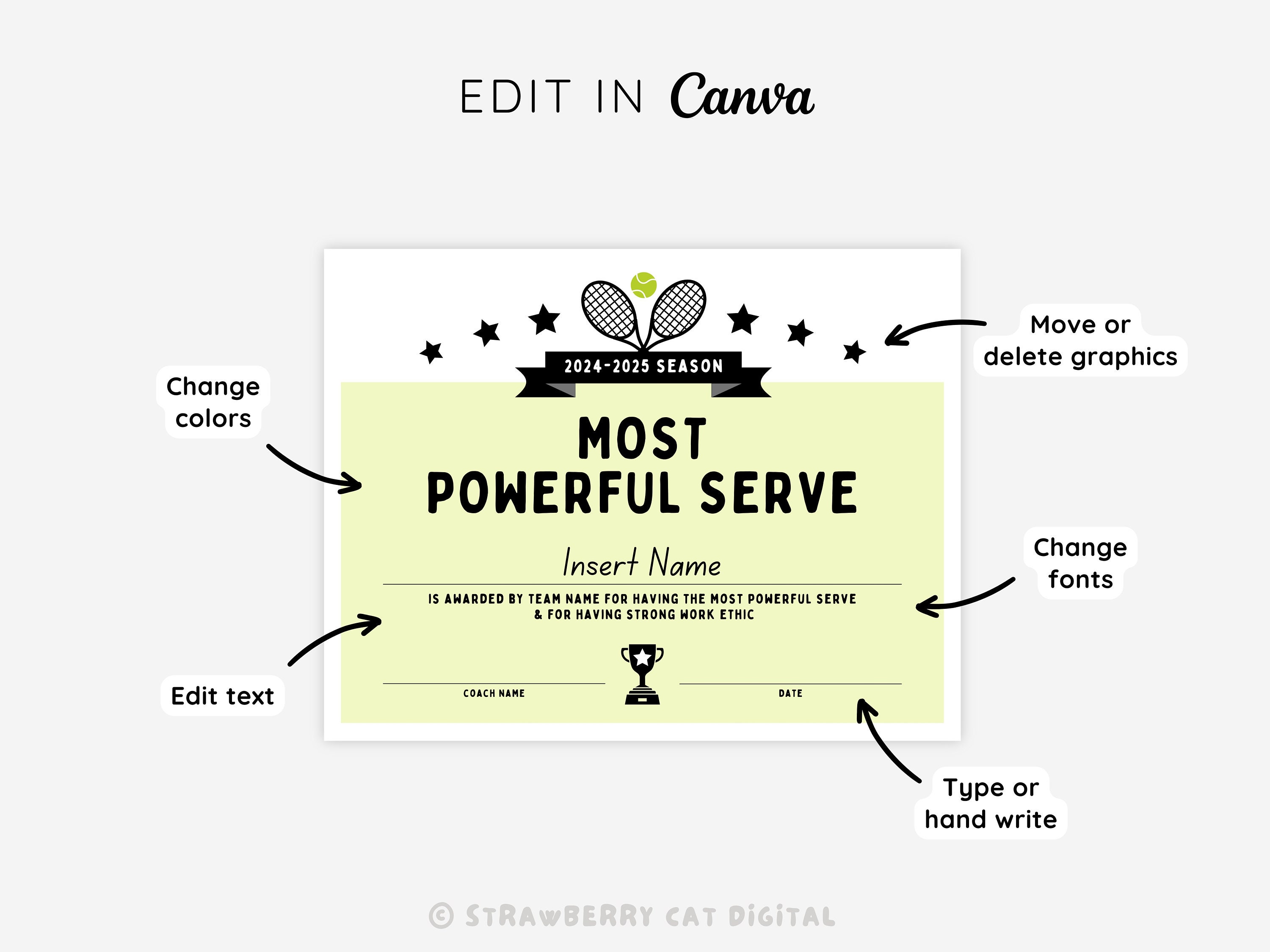 Editable Tennis Certificate | End of Season Award | Canva Template ...