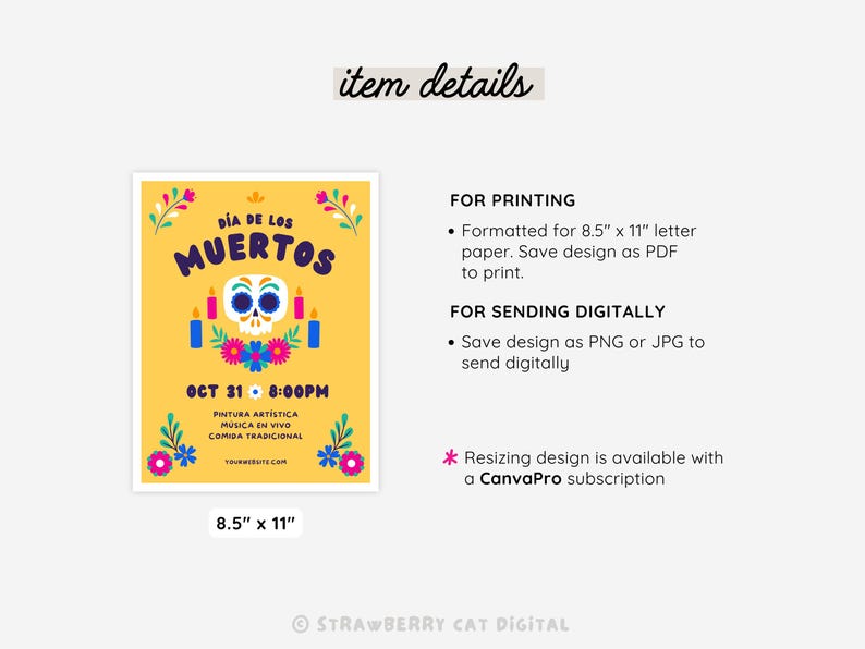 Editable Día De Los Muertos Poster Canva Template | Day of the Dead ...