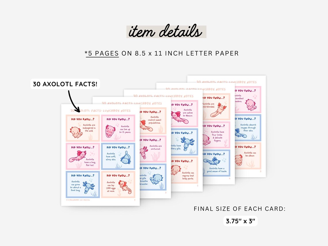 Axolotl Facts Lunchbox Notes | Printable Lunch Notes for Kids | Animal ...