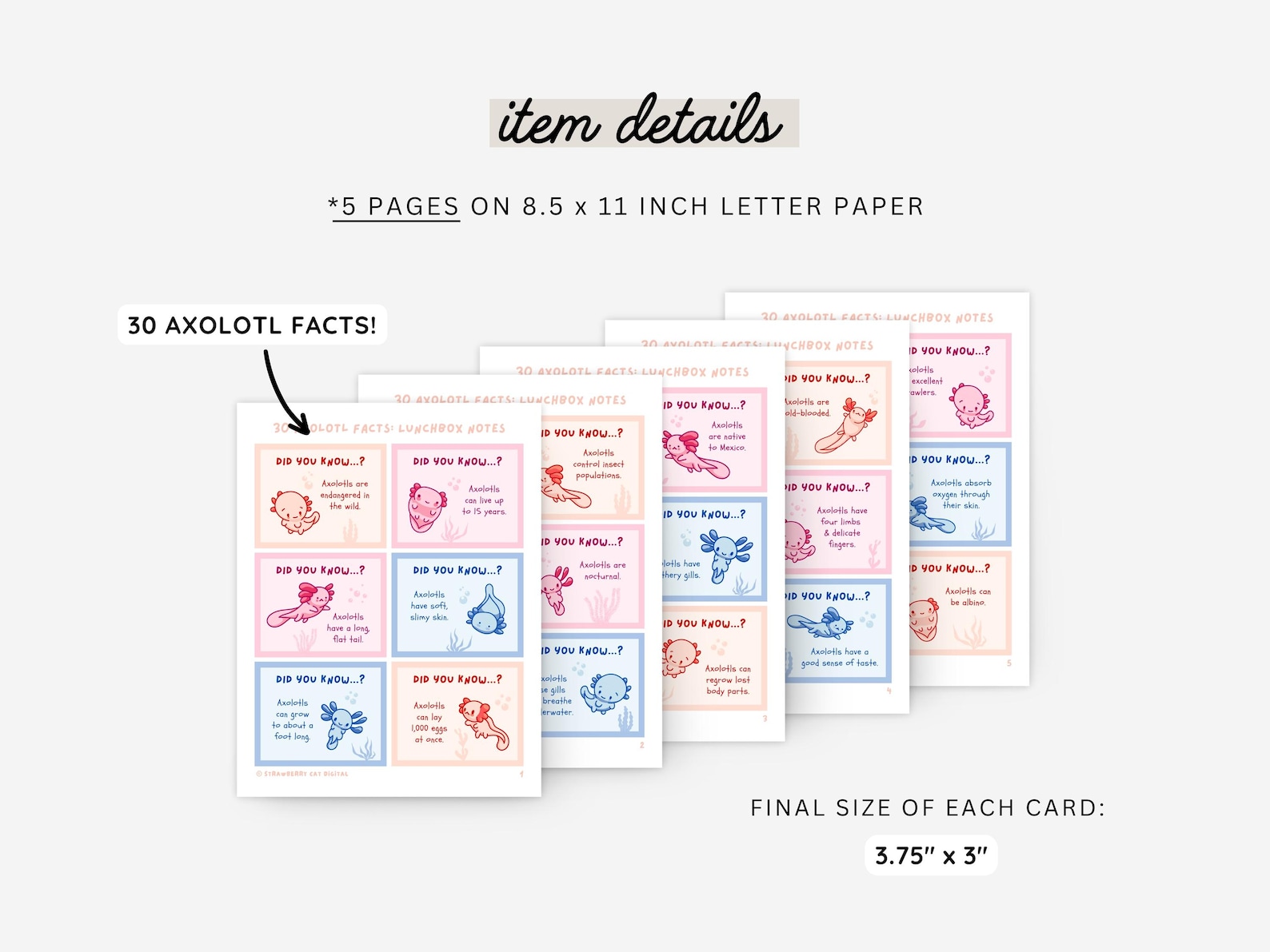 Axolotl Facts Lunchbox Notes | Printable Lunch Notes for Kids | Animal ...