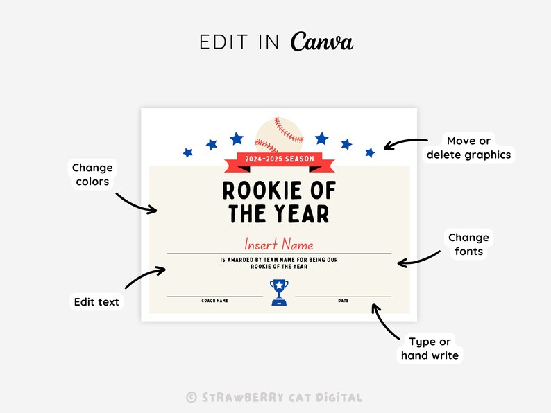 Editable Baseball Certificate | End of Season Award | T-ball Softball ...