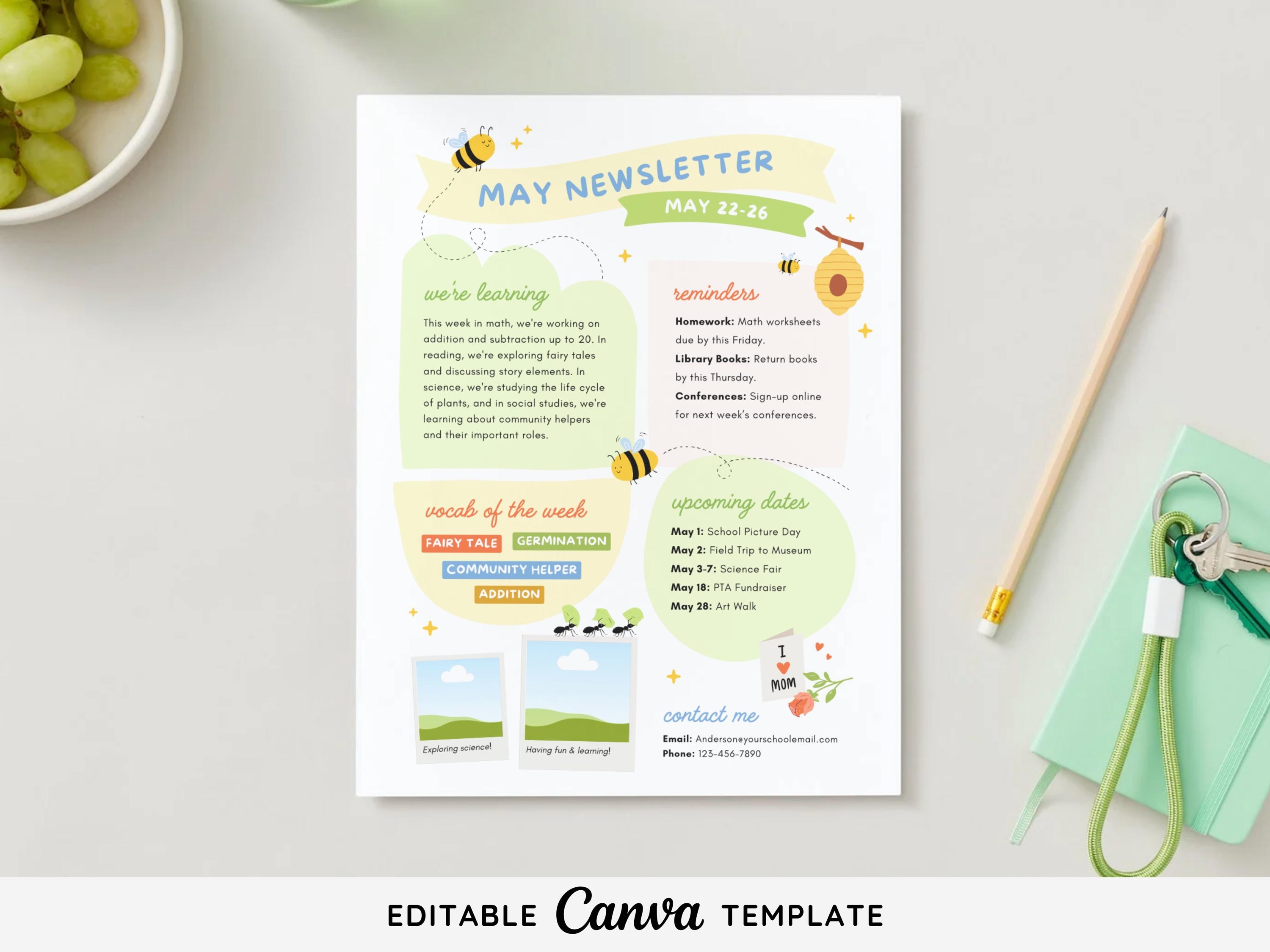 Editable May Newsletter Template | Monthly PTA PTO Newsletter | May ...