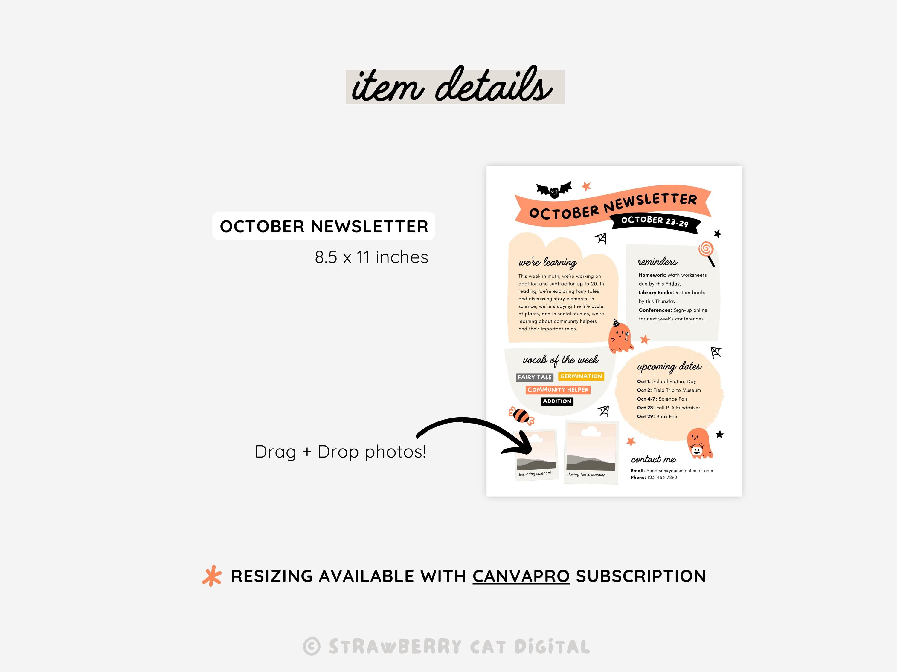 Editable October Newsletter Canva Template | Fall Newsletter Monthly ...