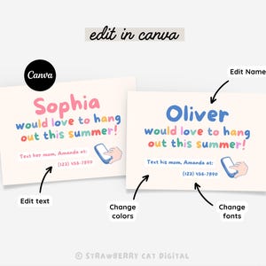 Editable Playdate Contact Cards Template | Kids Contact Card | End of ...