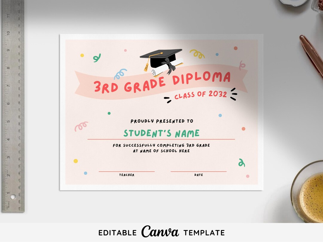 Editable Elementary School Grade Diploma Template | Custom Graduation ...