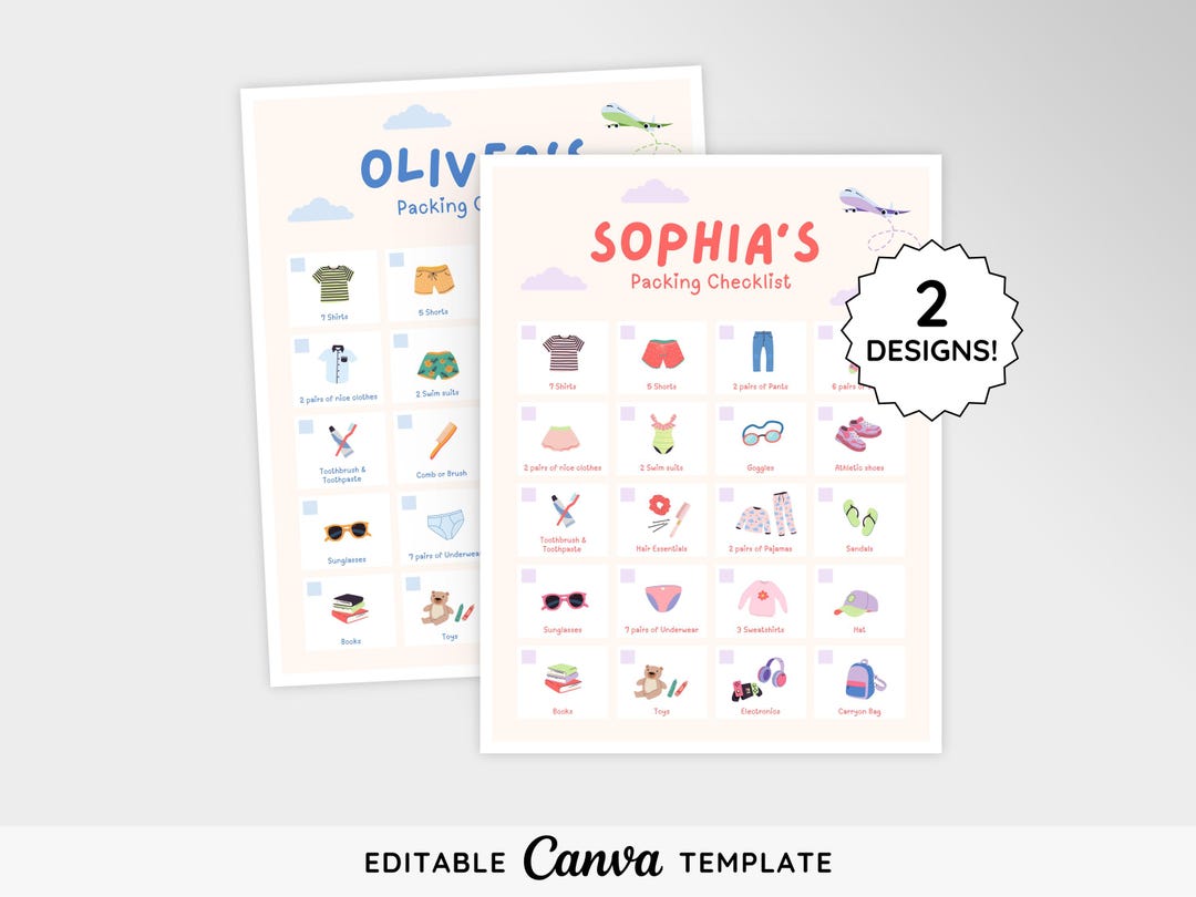 Editable Packing List for Kids Template | Kids Visual Packing List ...