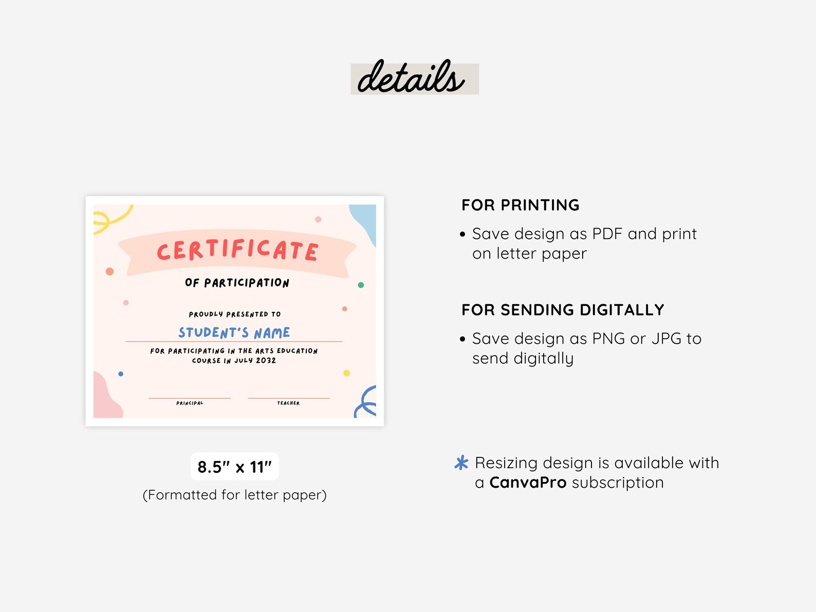 Student Participation Certificate Canva Template | Editable Digital ...