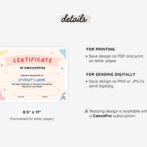 Student Participation Certificate Canva Template | Editable Digital ...