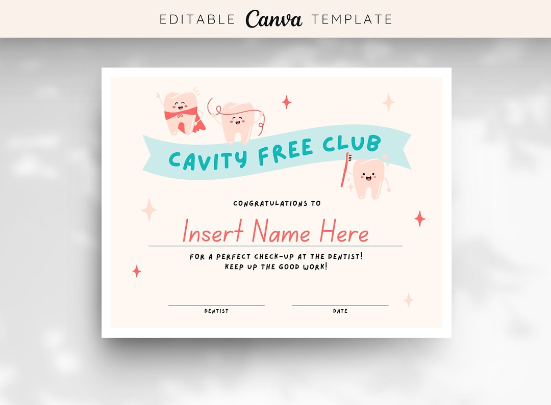 Editable Cavity Free Certificate Template Canva Template Reward for ...
