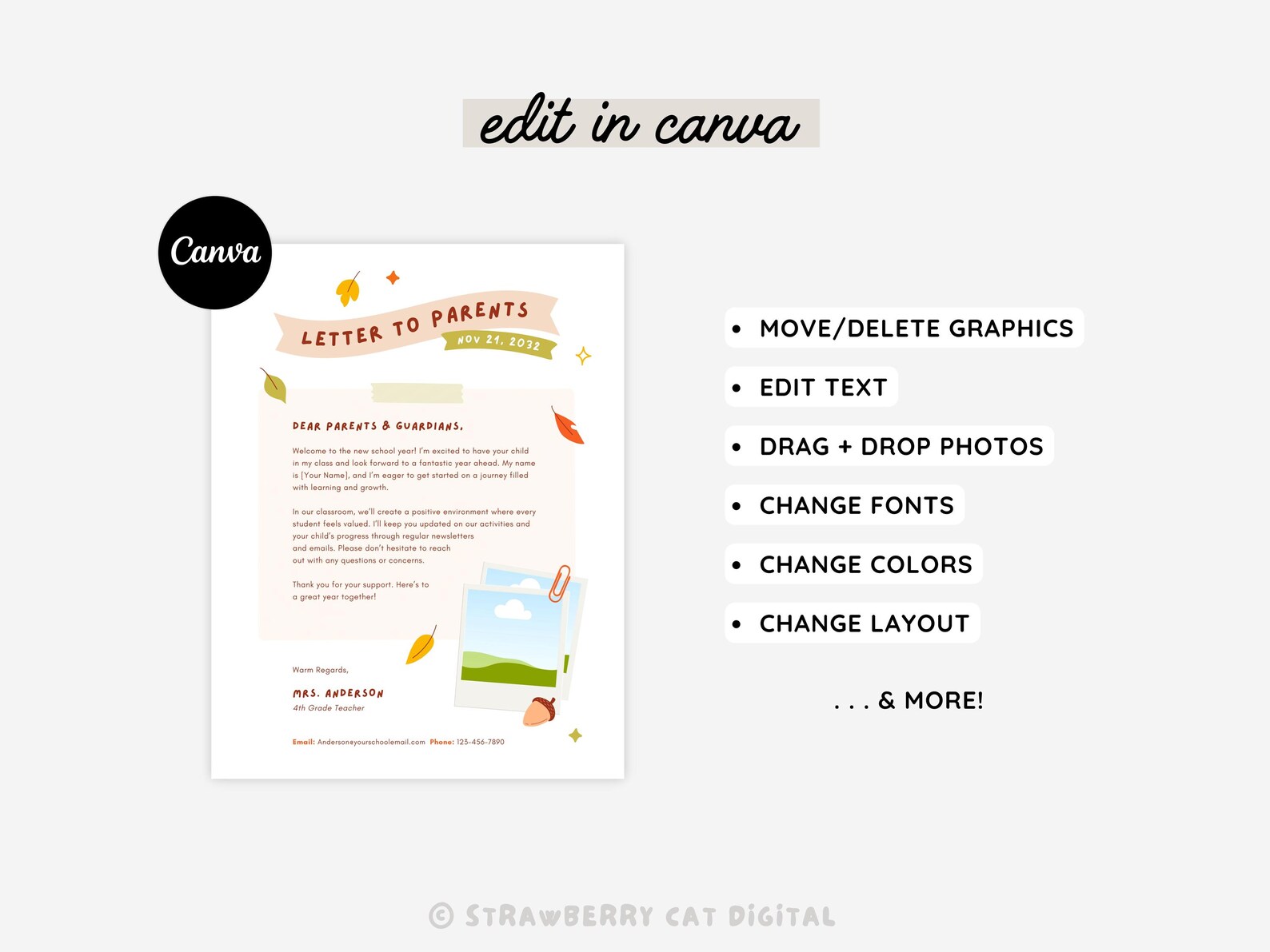 Editable Fall Letter Template | Teacher Introduction | Editable Letter ...