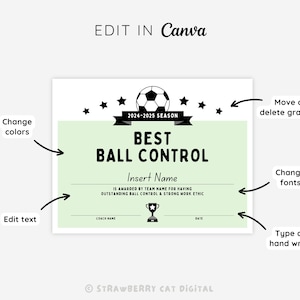 Editable Soccer Certificate | End of Season Award | Canva Template ...