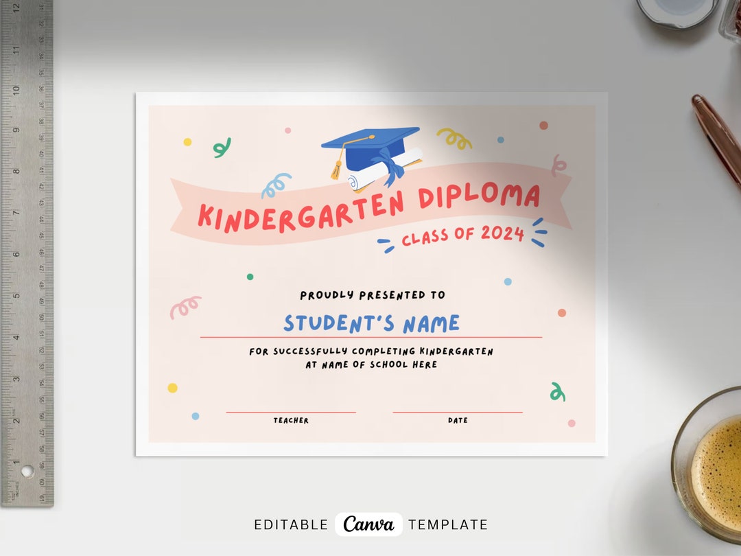 Editable Kindergarten Diploma | Printable Graduation Certificate ...