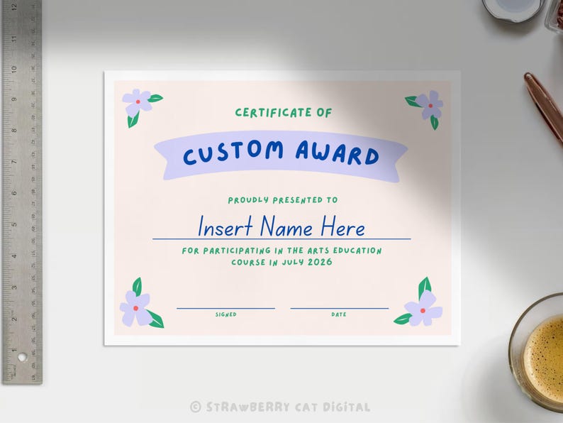 Custom Award Certificate Floral Canva Template Bundle | Editable ...