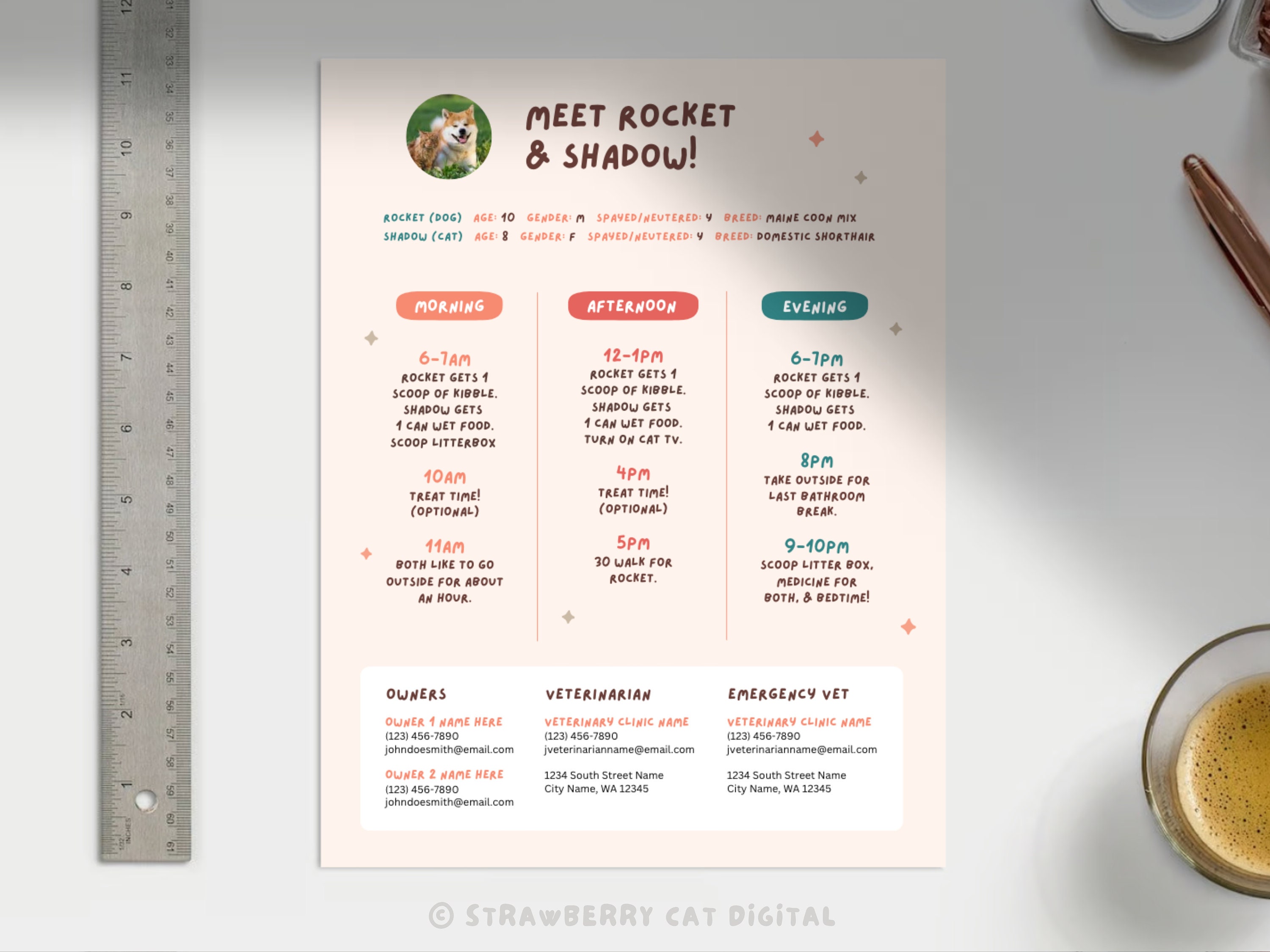 Pet Sitter Notes Canva Template Cat Sitter Editable Form Dog Sitter ...