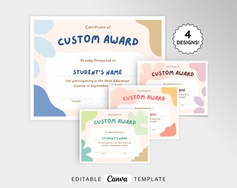 Custom Award Certificate Canva Template Bundle Editable Digital ...